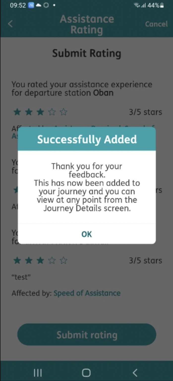 The new Passenger Assistance app feature: Ratings - Passenger Assistance